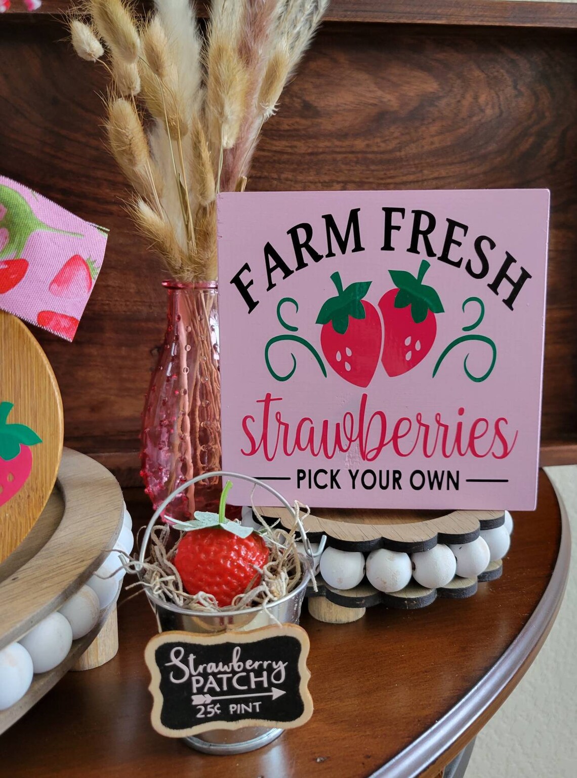Strawberry Tiered Tray Decor Bundle, Tiered Tray, Strawberry Decor ...