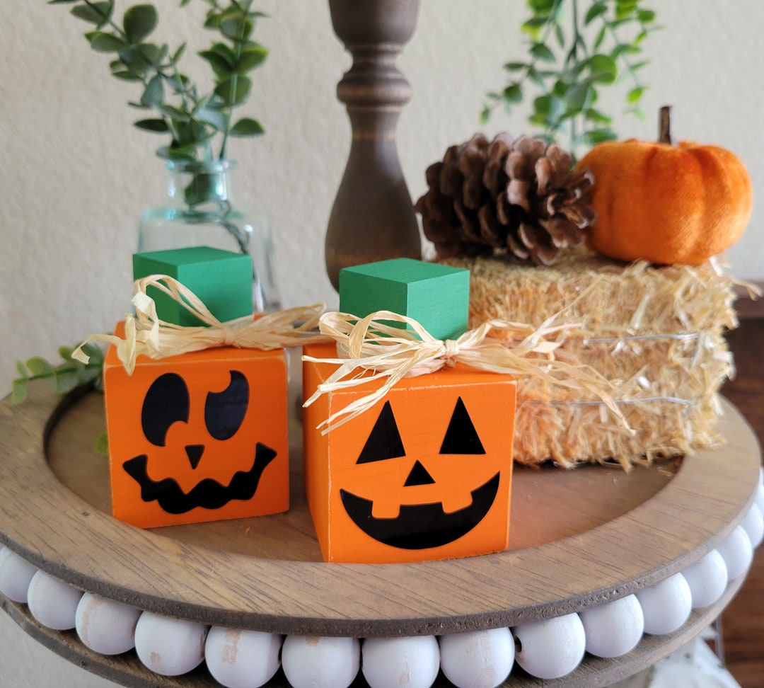 Halloween Pumpkin Wooden Blocks/wooden Blocks/halloween Decor/tiered ...