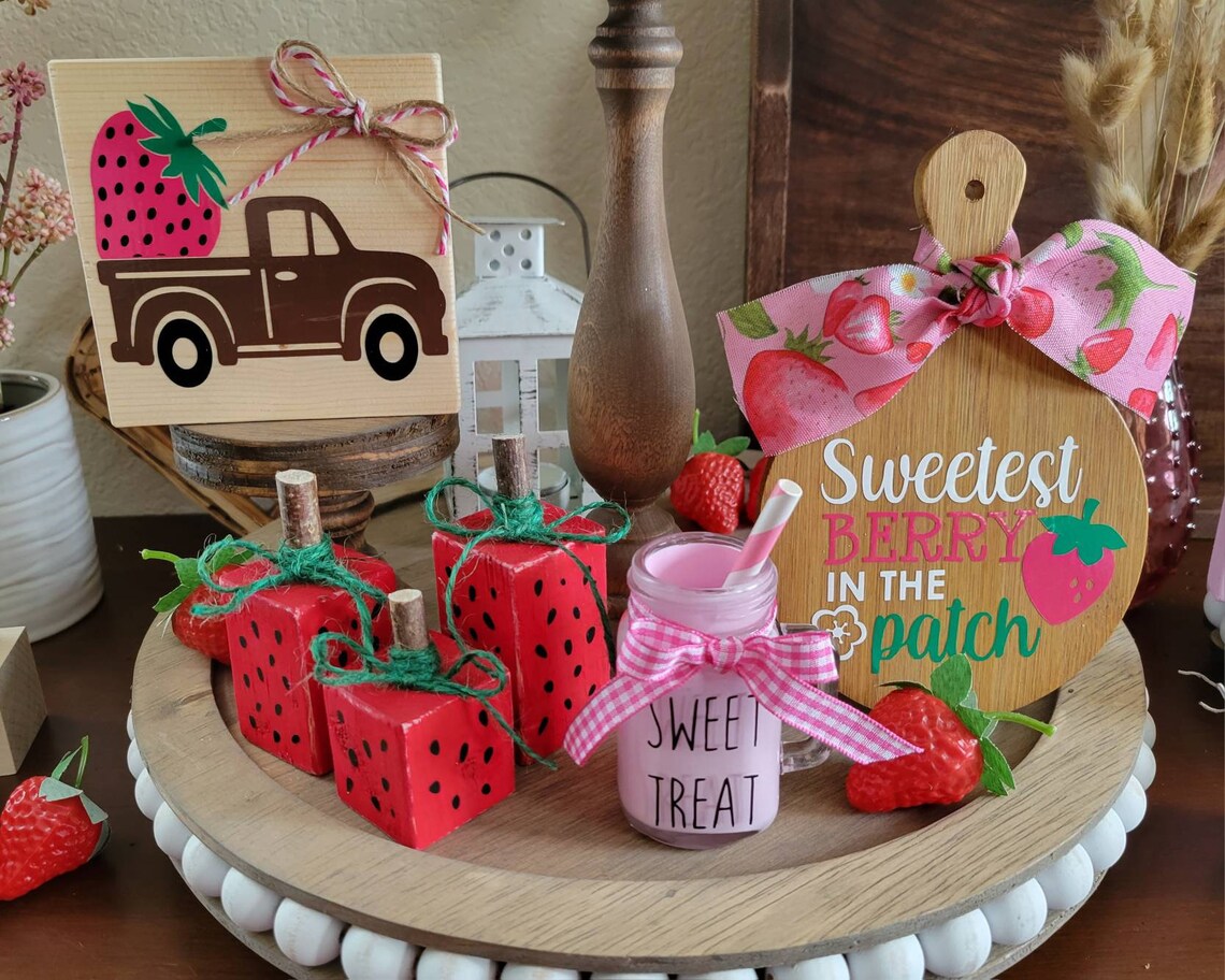 Strawberry Tiered Tray Decor Bundle, Tiered Tray, Strawberry Decor ...