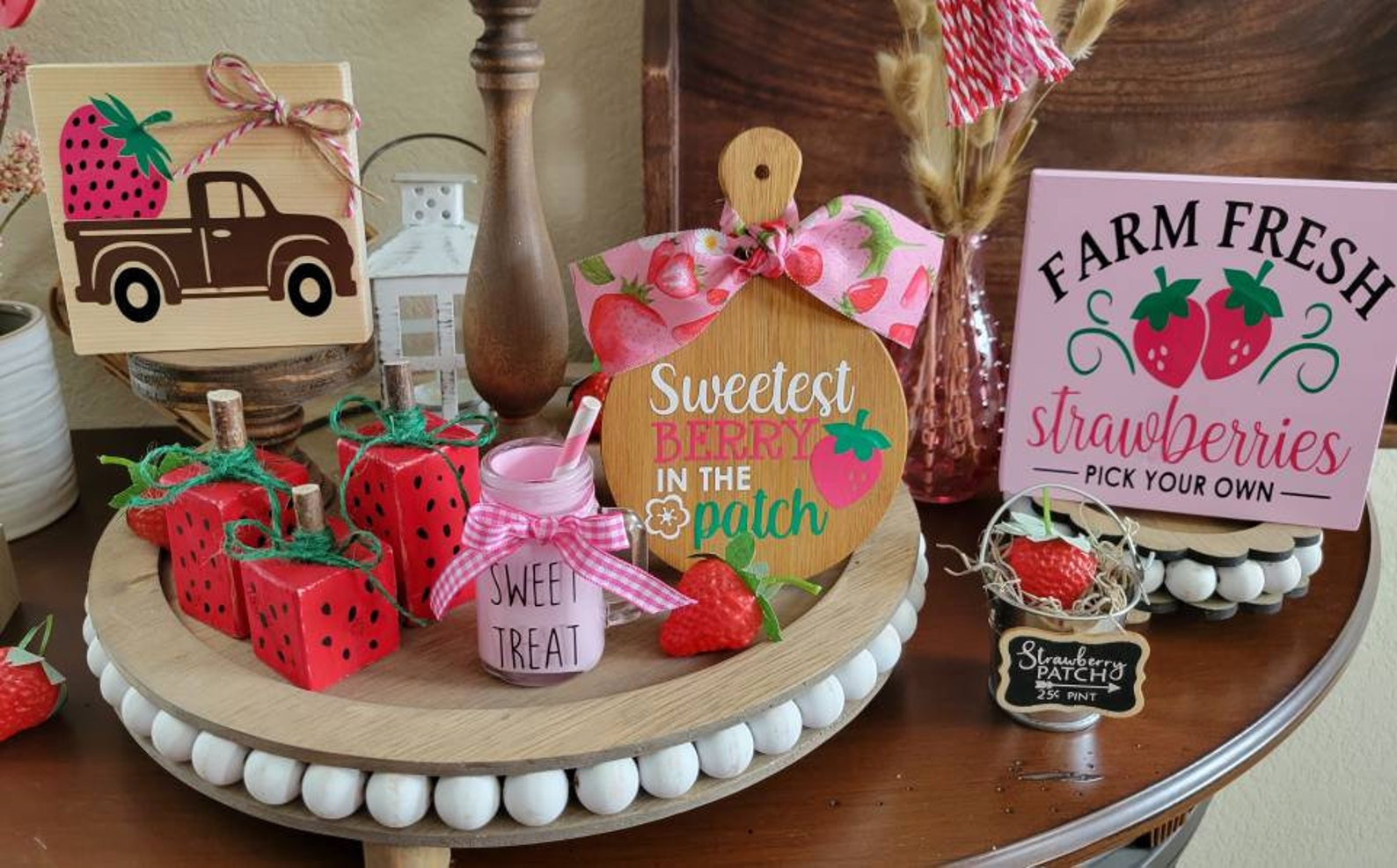 Strawberry Tiered Tray Decor Bundle, Tiered Tray, Strawberry Decor ...