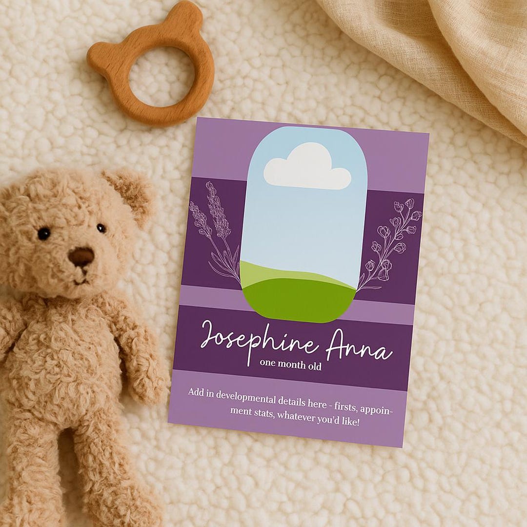 Editable Baby Milestone Template – Purple Floral Monthly Cards – Canva ...