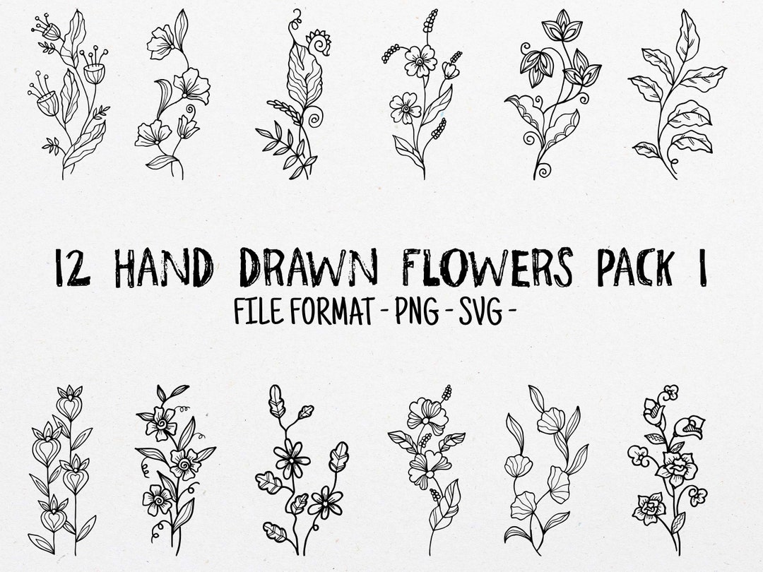 Wildflowers SVG Bundle, Hand Drawn Flower, Floral, Flowers, Botanic ...