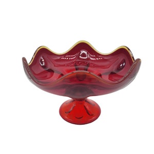 Viking Epic Amberina Ruby Red Six Petal Cadmium Glow Compote Candy Dish ...