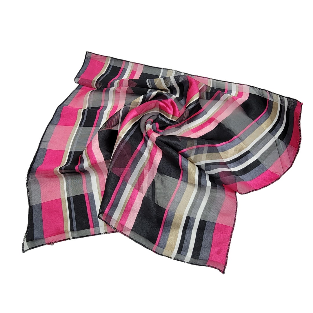 Vintage Taiwan Scarf With Fuchsia, Black, Grey, Olive Stripe ...