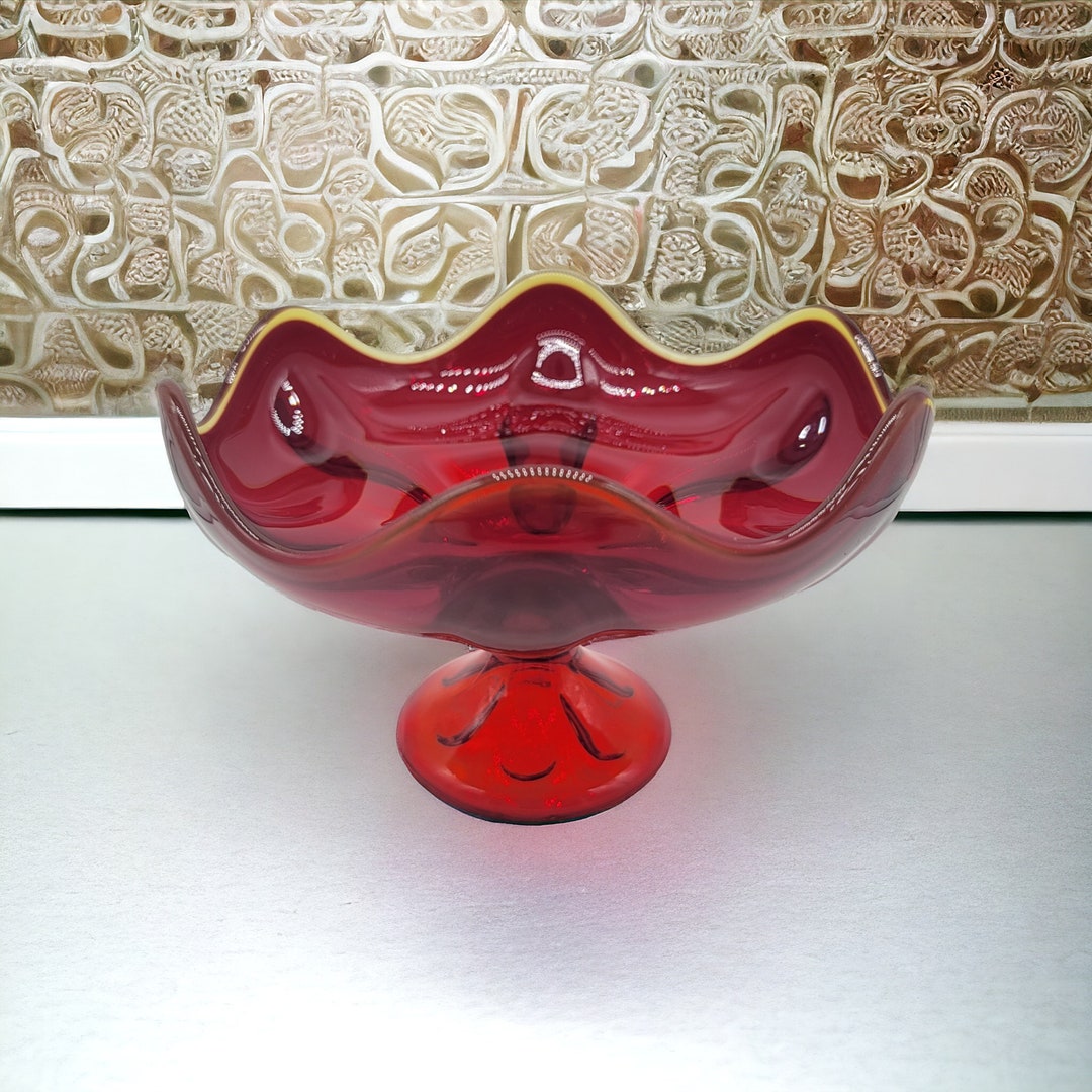 Viking Epic Amberina Ruby Red Six Petal Cadmium Glow Compote Candy Dish ...