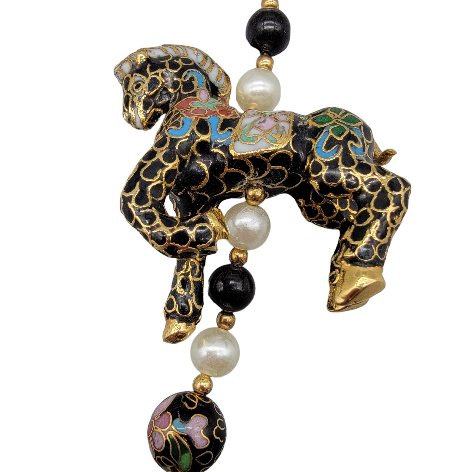 Cloisonné Enamel Horse White Glass Beads Hand Knotted Necklace - Etsy