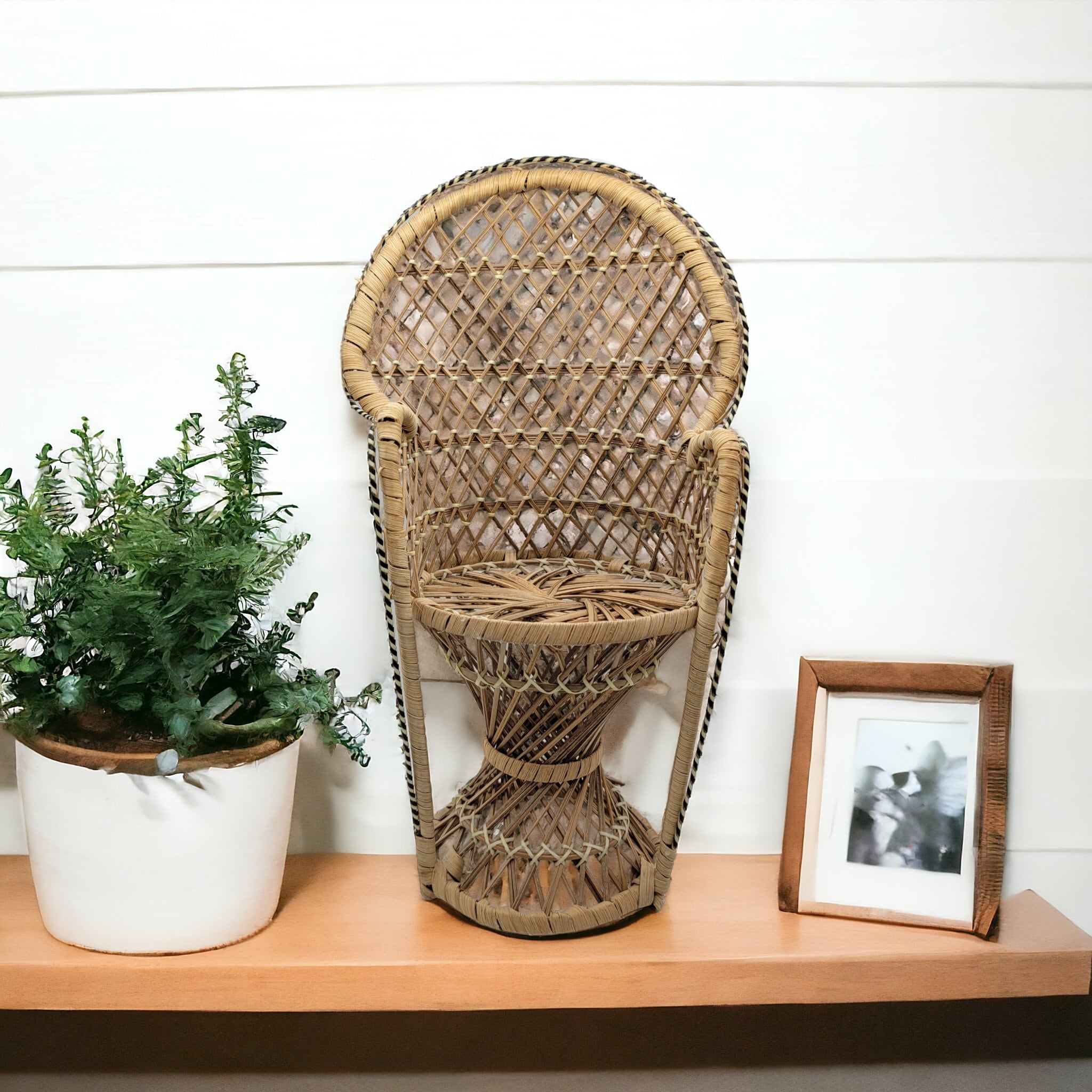 Boho Peacock Wicker Chair Plant Stand Doll MCM - Etsy