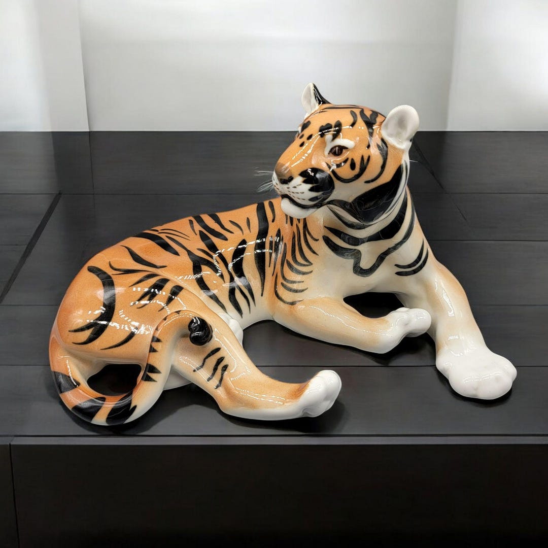 Vintage Large USSR Lomonosov Lying Tiger Porcelain Sculpture - Etsy