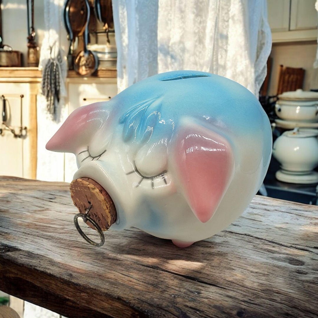 Vintage Hull Pottery Corky Pig Piggy Bank 1957 USA Pink Blue - Etsy