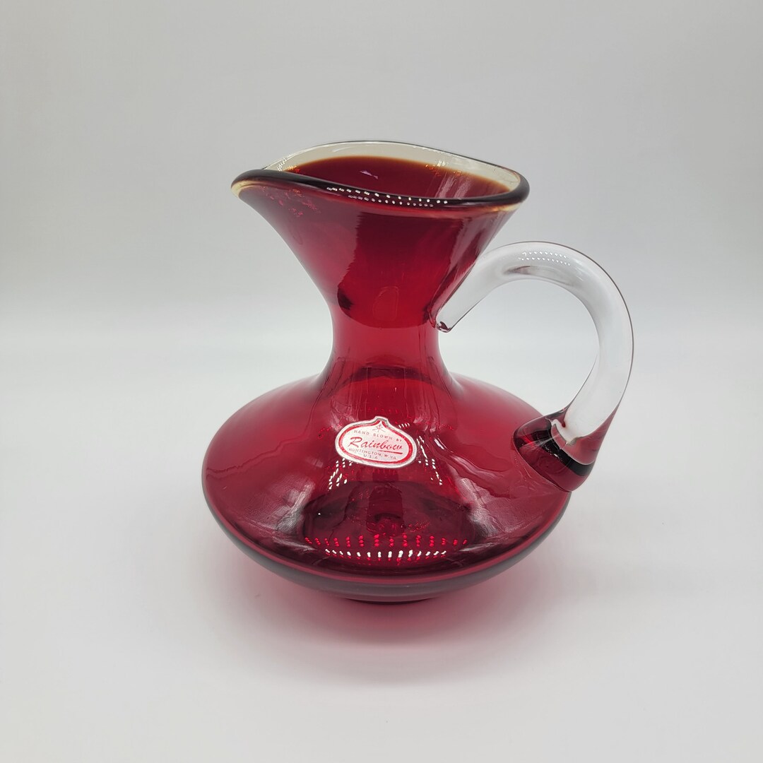 Ruby Red Hand Blown Rainbow Glass Pitcher Creamer With Applied Handle ...