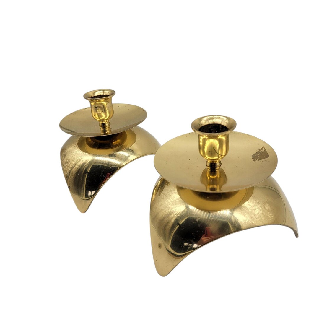 Vintage Pair Brass Atomic Candle Holders MCM Taper Brutalist Tripod ...