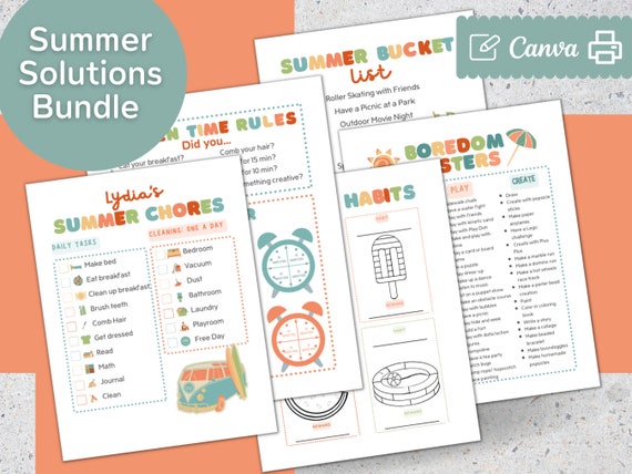 Summer Solutions Bundle Chore Charts for Kids Screen Time - Etsy