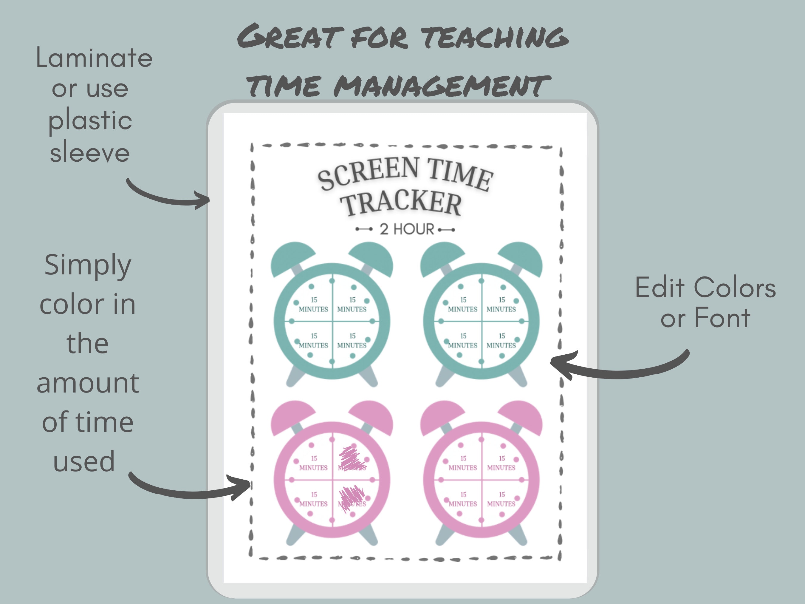 Screen Time Tracker, Screen Time Chart, Habit Tracker 2 Child/2 Hour - Etsy