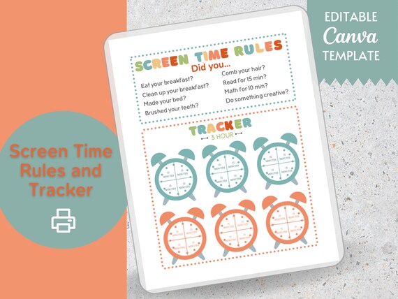 Screen Time Rules Screen Time Tracker Screen Time Chart - Etsy