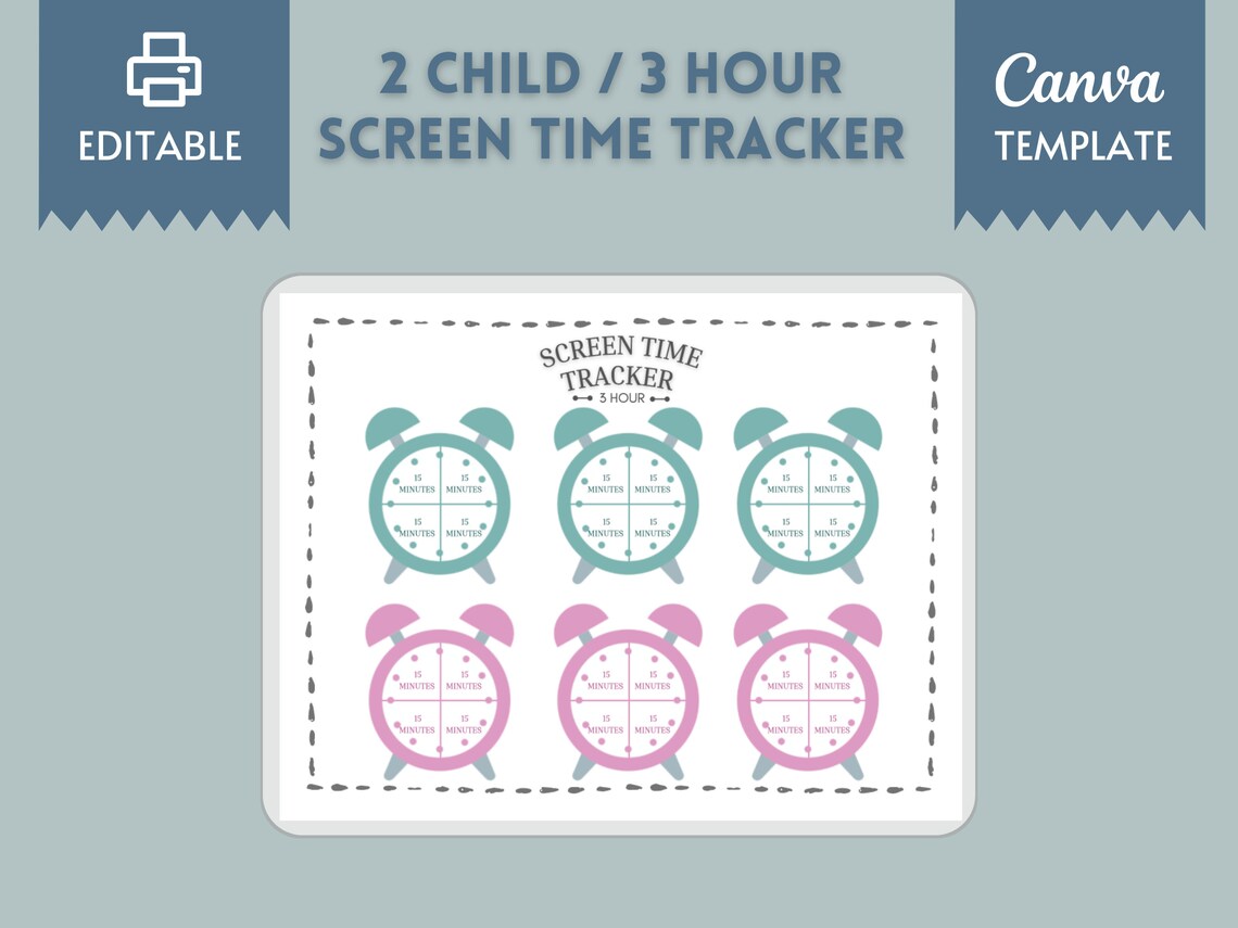 Screen Time Tracker, Screen Time Chart, Habit Tracker 2 Child/3 Hour - Etsy