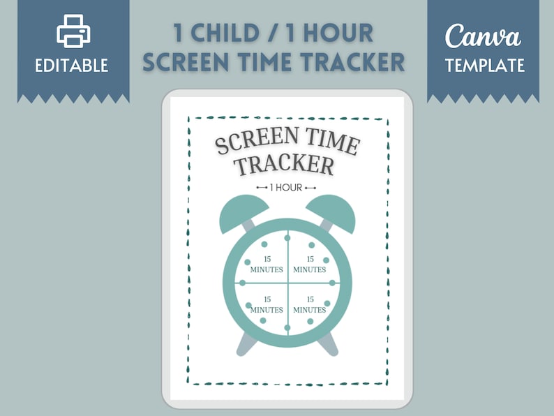 Screen Time Tracker, Screen Time Chart, Habit Tracker 1 Child/1 Hour - Etsy