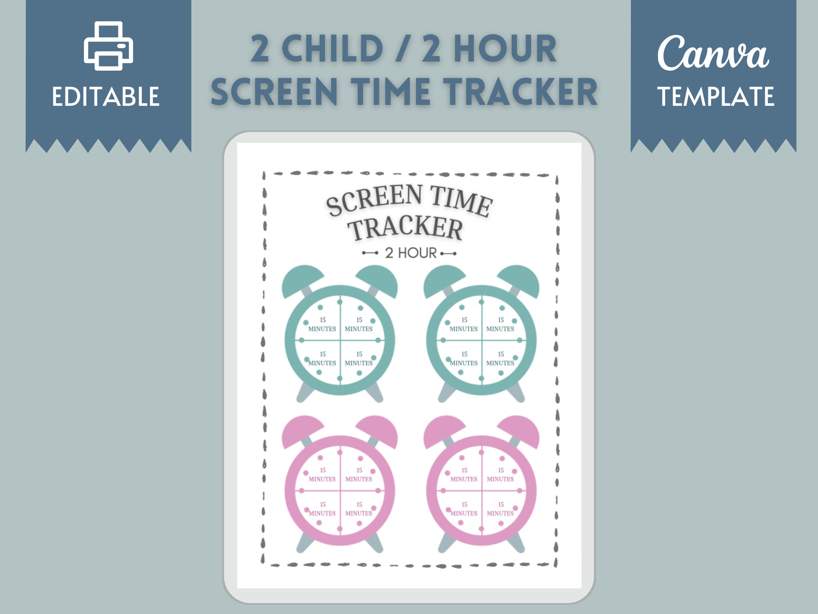 Screen Time Tracker, Screen Time Chart, Habit Tracker 2 Child/2 Hour - Etsy