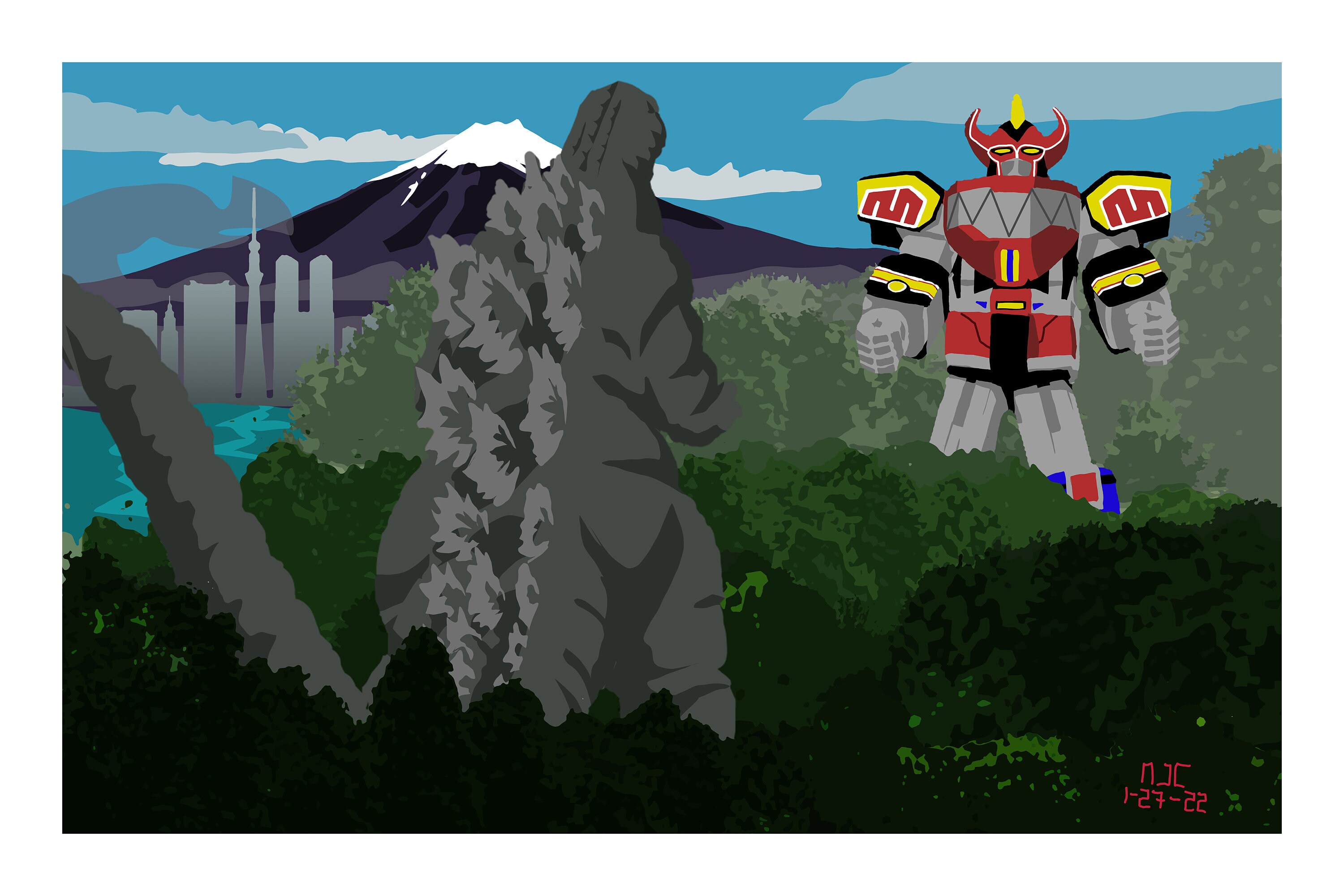 Kaiju Mecha Fight Poster - Etsy