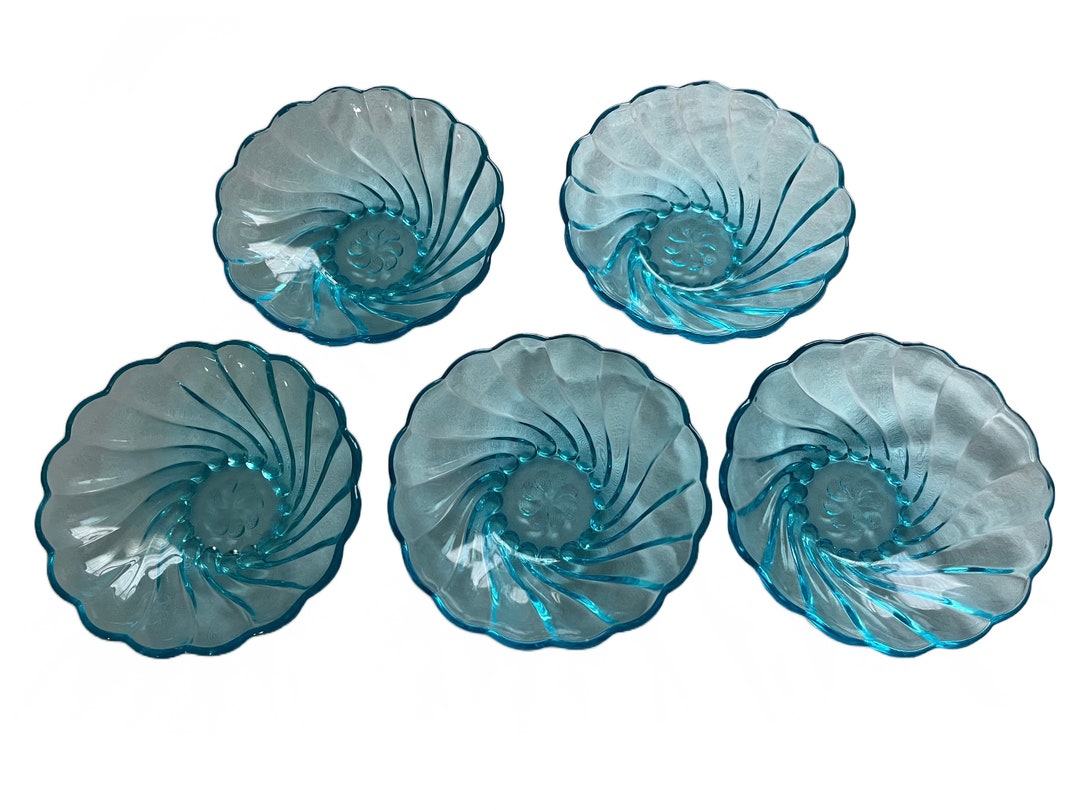 Vtg Mid Century Hazel Atlas Capri Azure Blue Swirl Glass Serving Bowl Set of 5 - Etsy