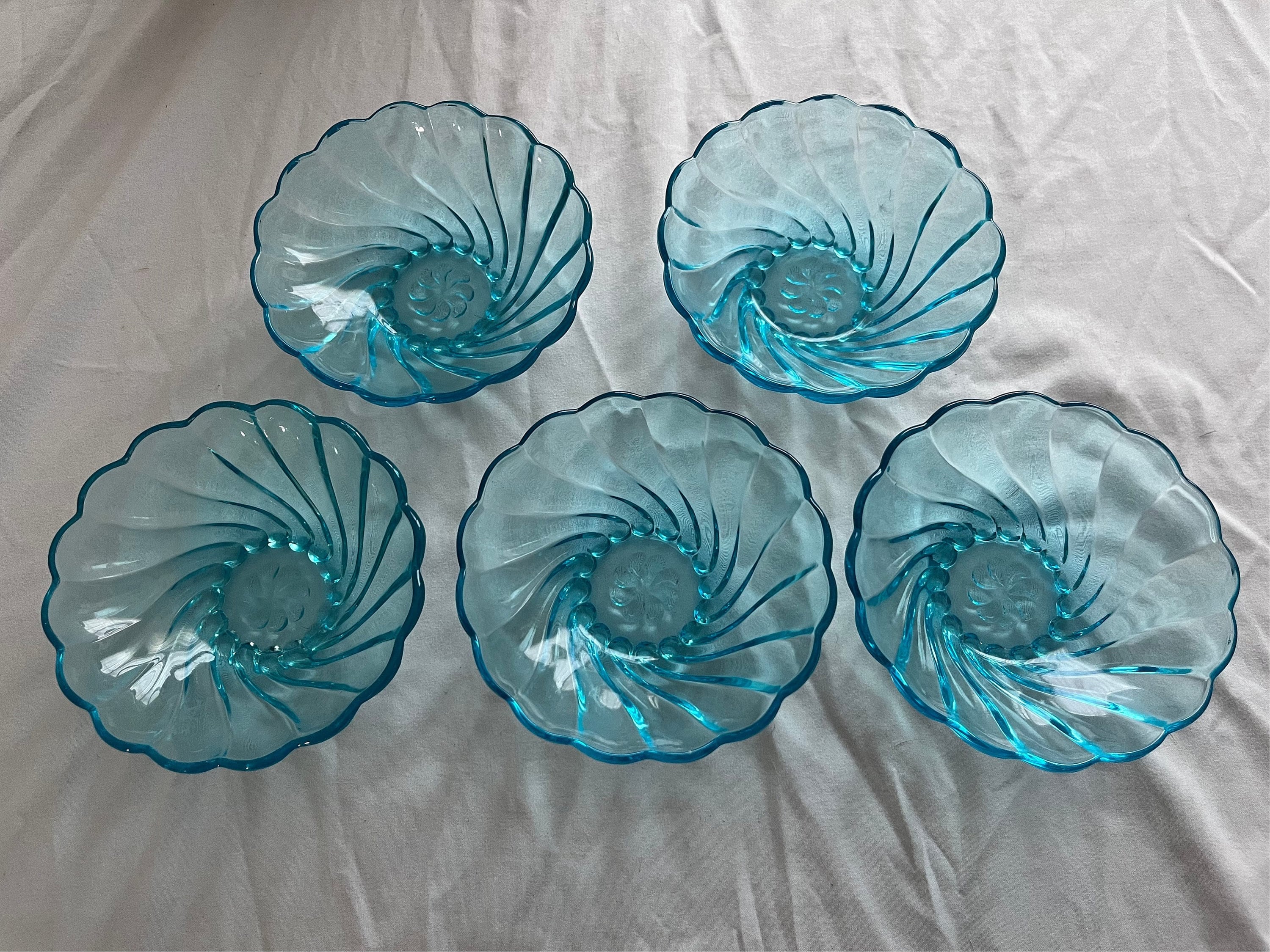 Vtg Mid Century Hazel Atlas Capri Azure Blue Swirl Glass Serving Bowl ...