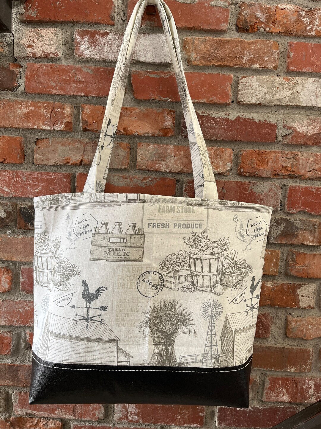 Tote Bag, Large Tote, Farmhouse Tote, White Tote, Zipper Pocket Tote ...