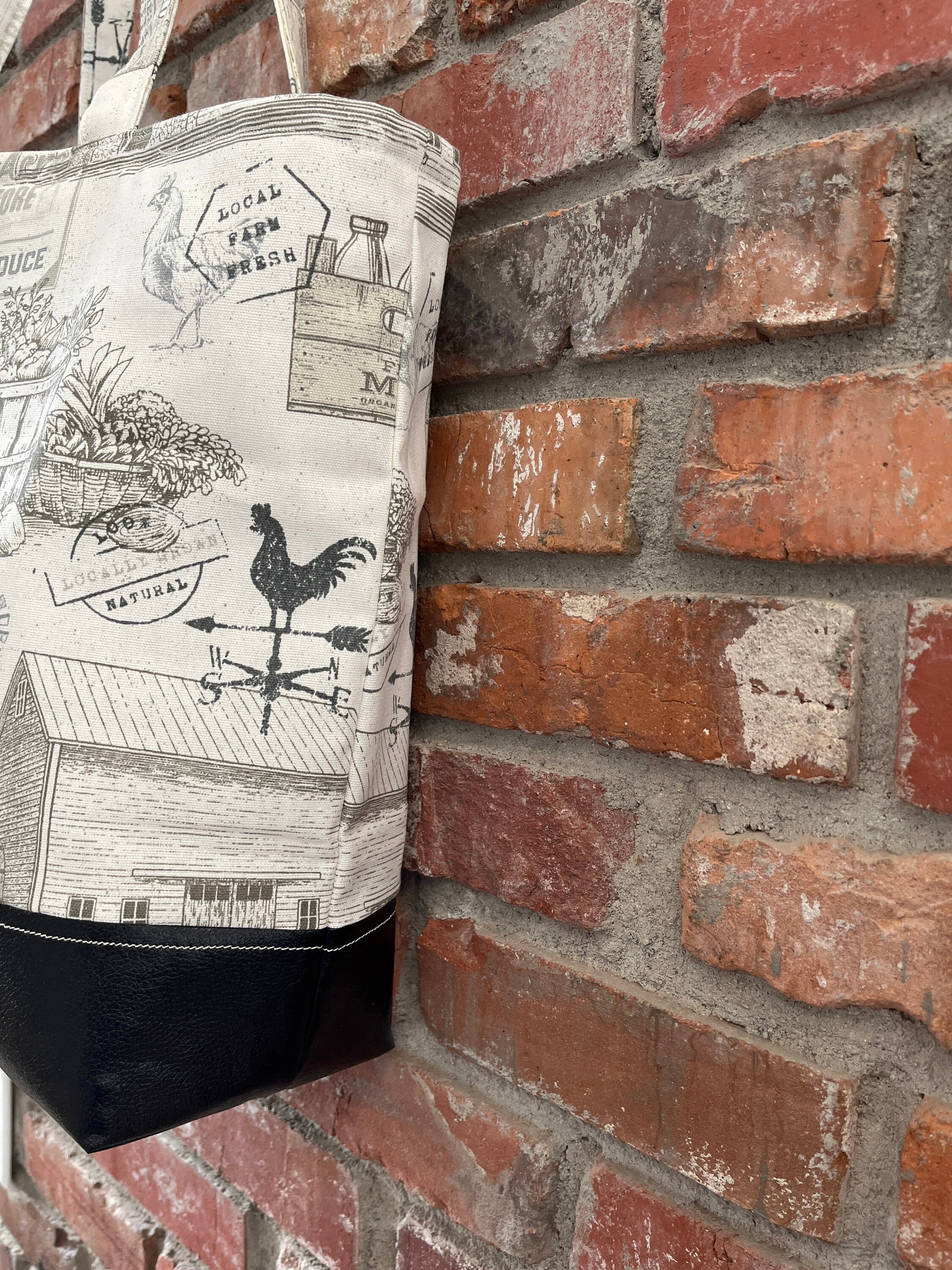 Tote Bag, Large Tote, Farmhouse Tote, White Tote, Zipper Pocket Tote ...