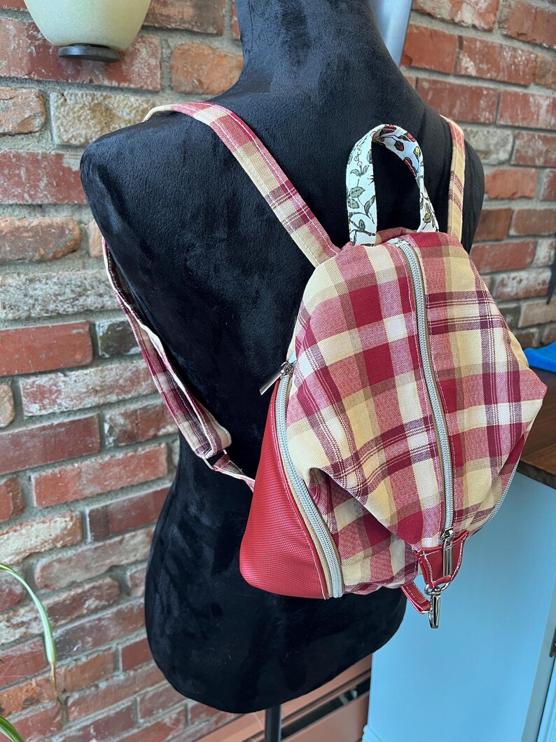 Mini Denver Backpack Plaid, Red and Tan, and Flower Pockets - Etsy