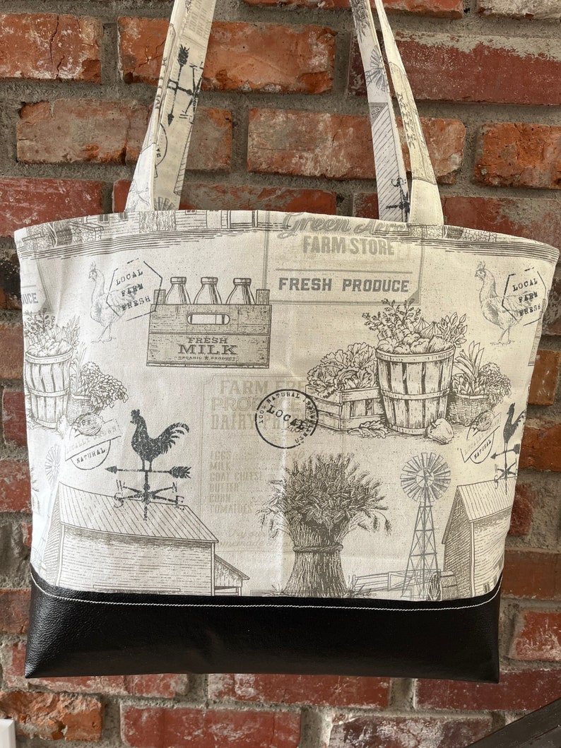Farmhouse Canvas Tote Bag, Large Zipper Pocket, Grocery Market - Etsy