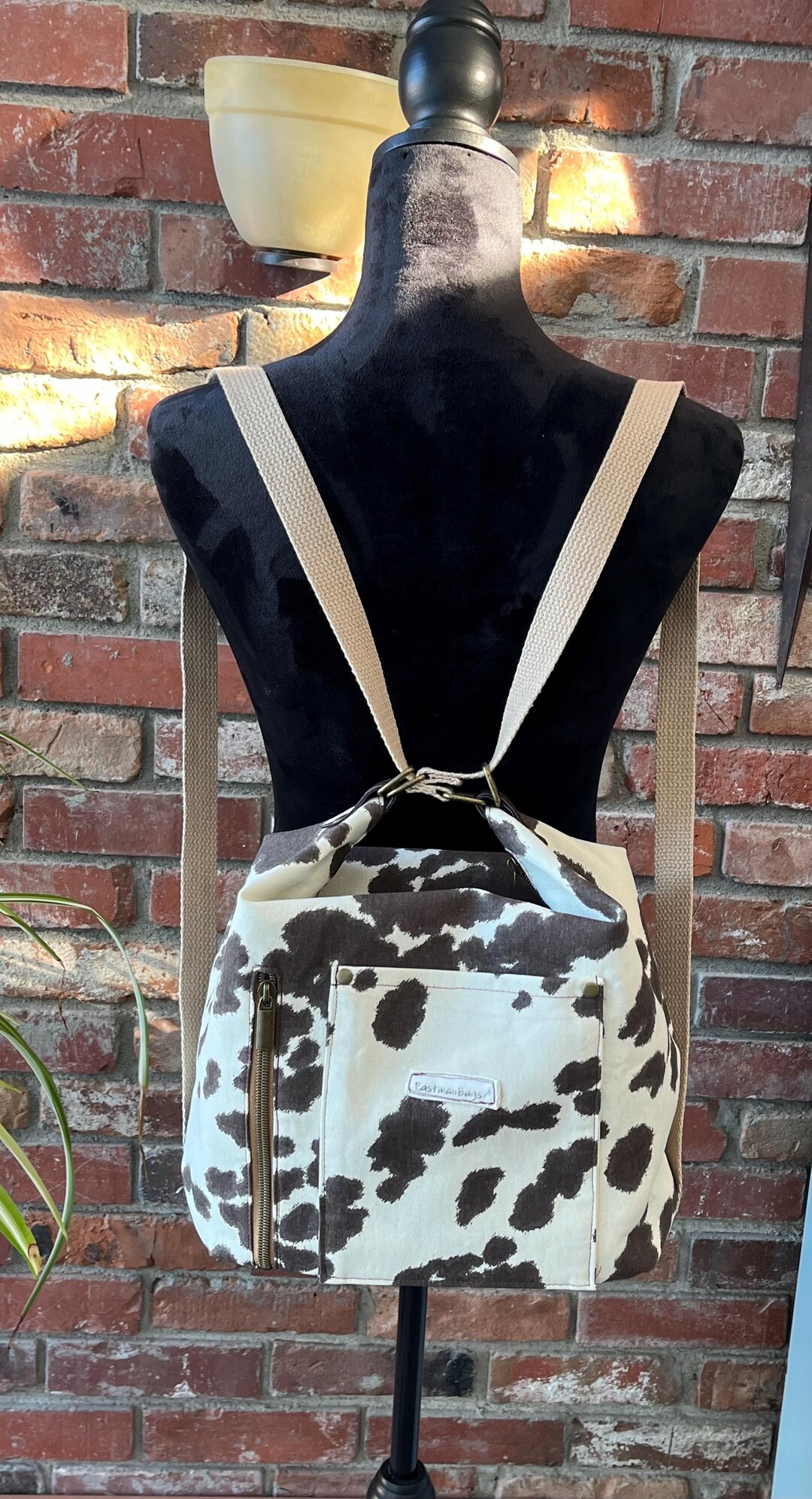 Cow Print Backpack/shoulder Krystal Convertible Bag - Etsy