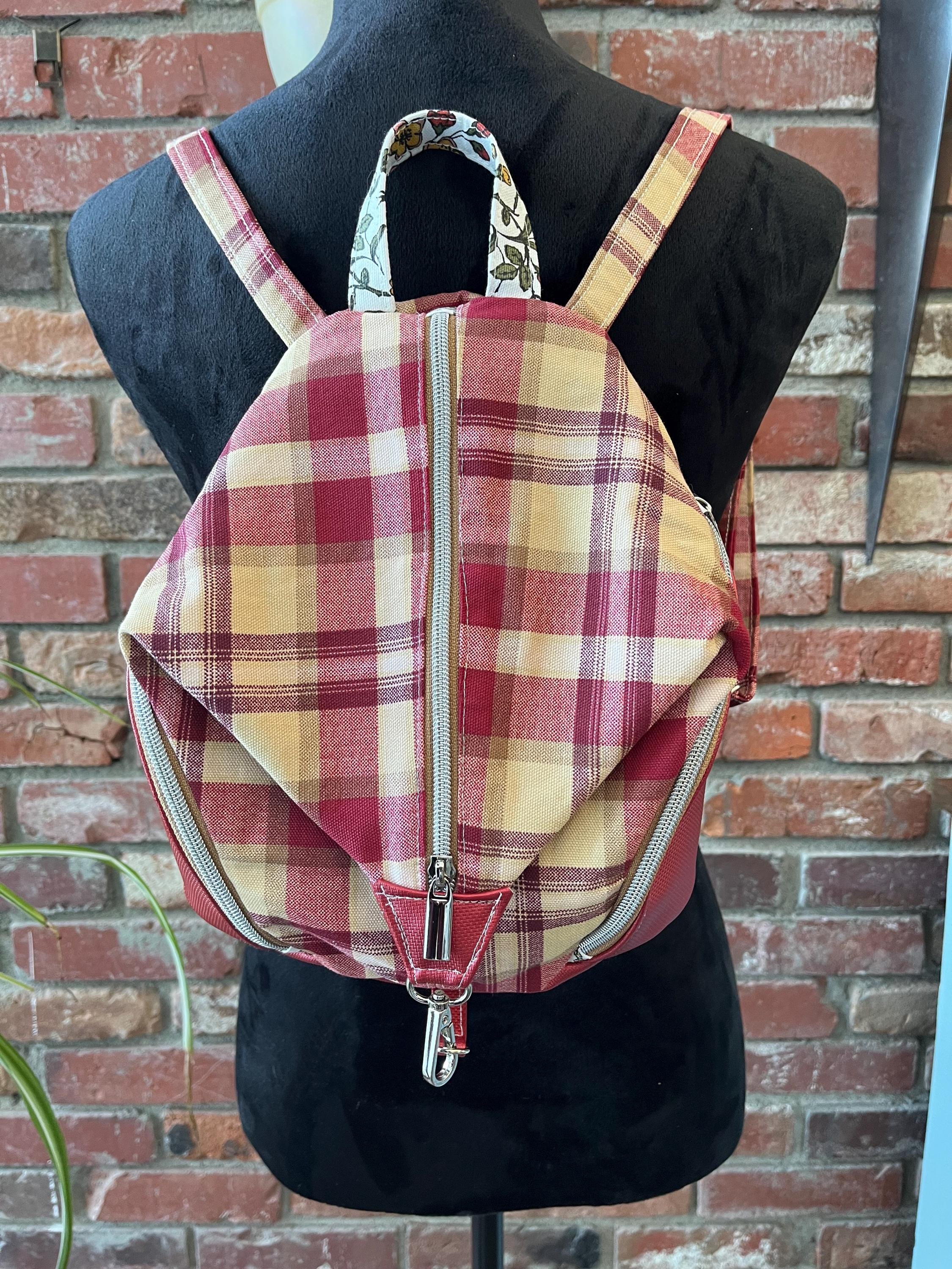 Mini Denver Backpack Plaid, Red and Tan, and Flower Pockets - Etsy
