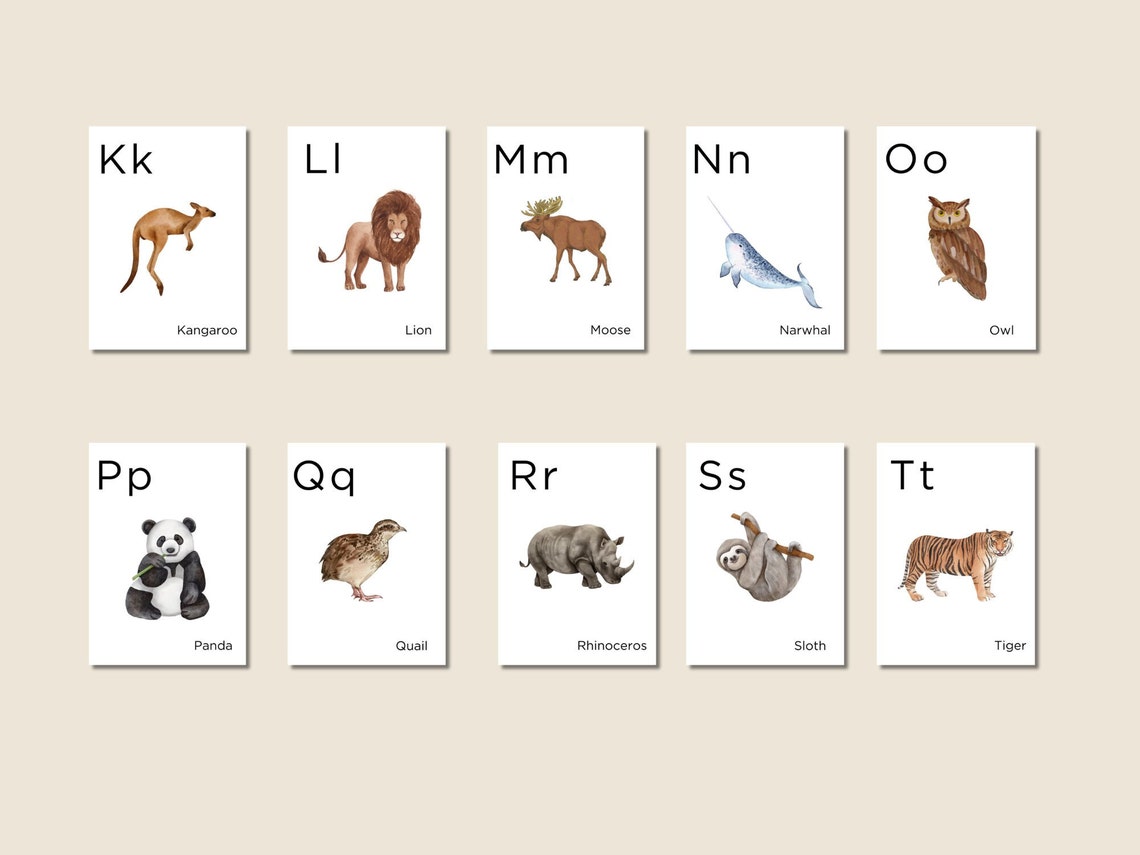 26 Printable Animal Alphabet Flash Cards, Classroom Decor, Toddlers ...