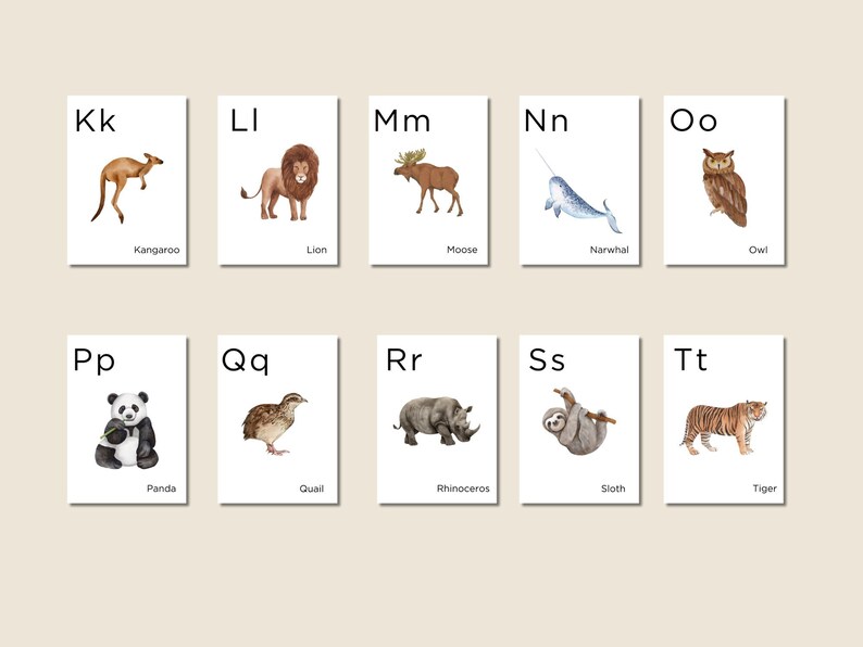 26 Printable Animal Alphabet Flash Cards, Classroom Decor, Toddlers ...