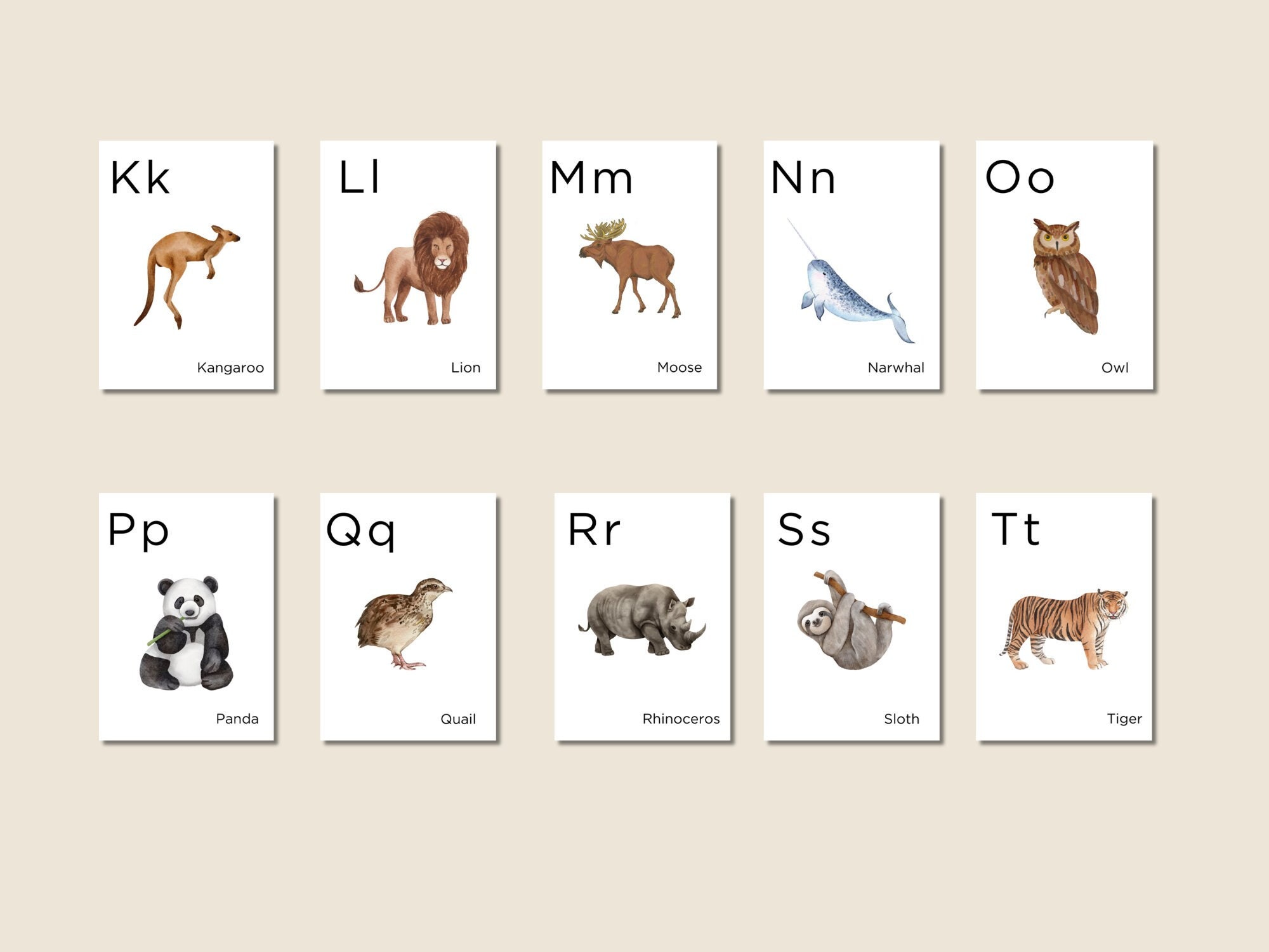 26 Printable Animal Alphabet Flash Cards, Classroom Decor, Toddlers ...
