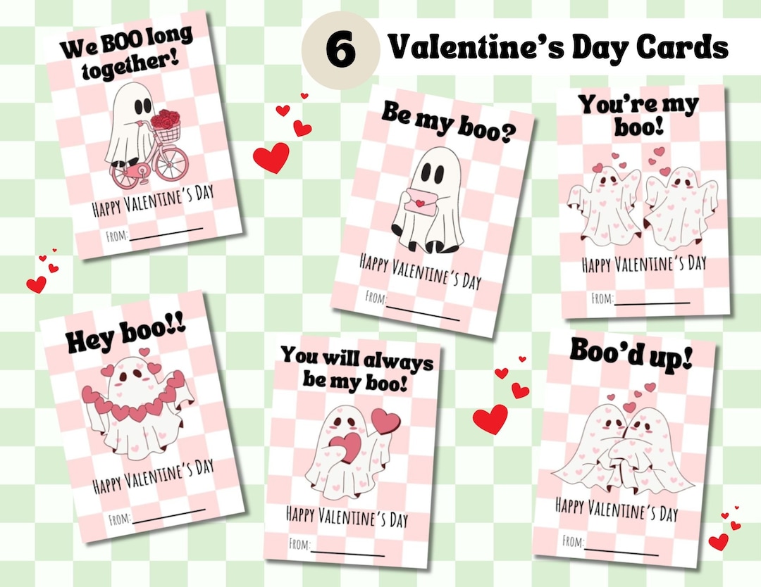 Printable Cute Ghost Valentine's Cards, Boo Valentine's Gift Tags ...