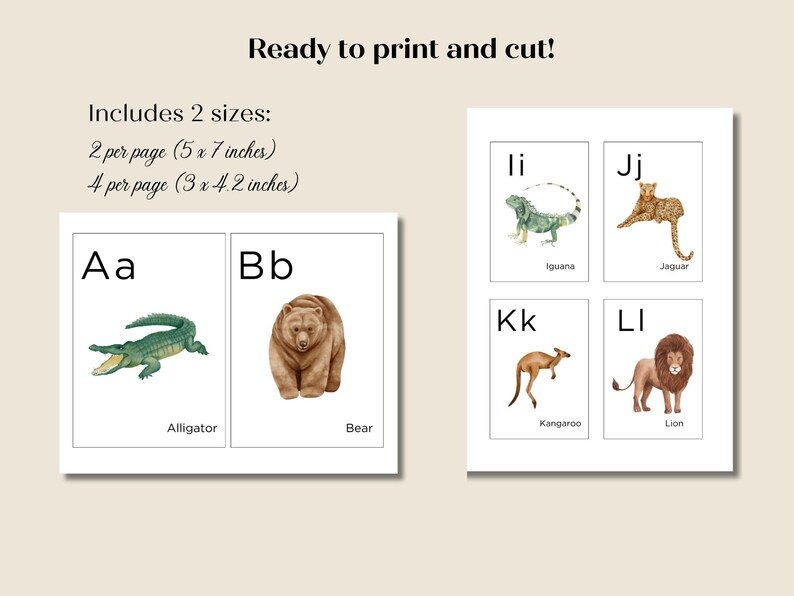 26 Printable Animal Alphabet Flash Cards, Classroom Decor, Toddlers ...