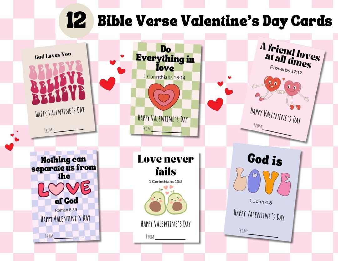 12 Bible Printable Retro Valentine's Day Gift Tags, Printable Christian ...