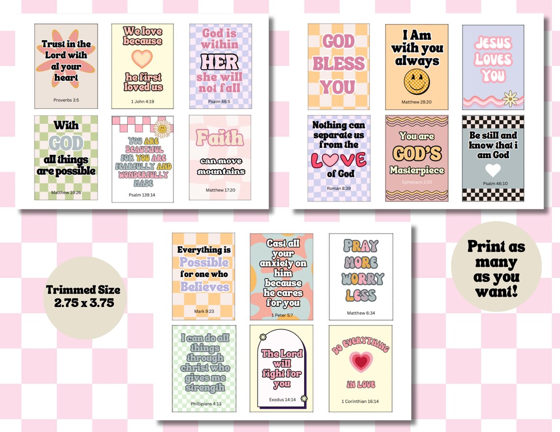 16 Retro Bible Printable Cards, Printable Christian Gift Tags, Bible ...