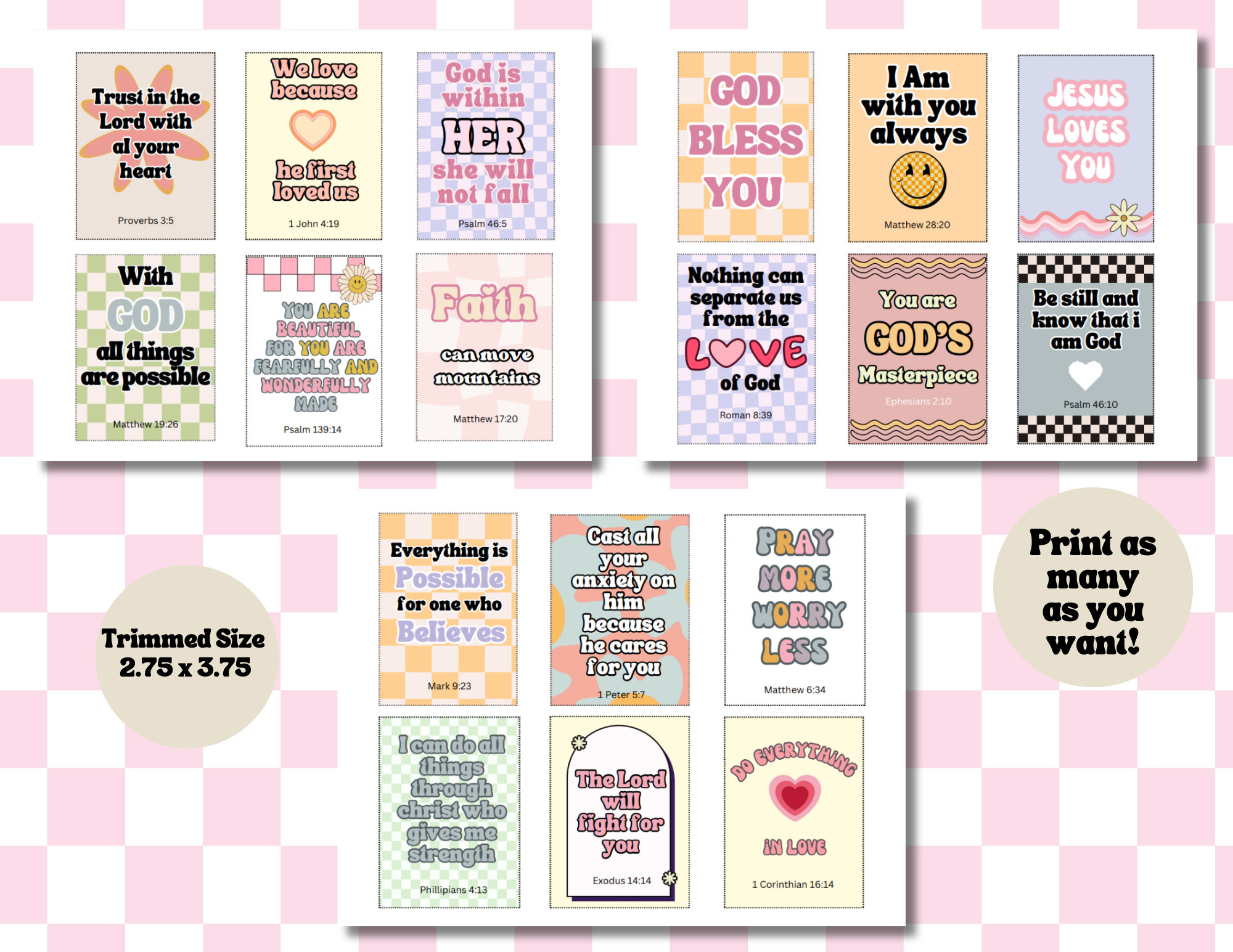 16 Retro Bible Printable Cards, Printable Christian Gift Tags, Bible ...