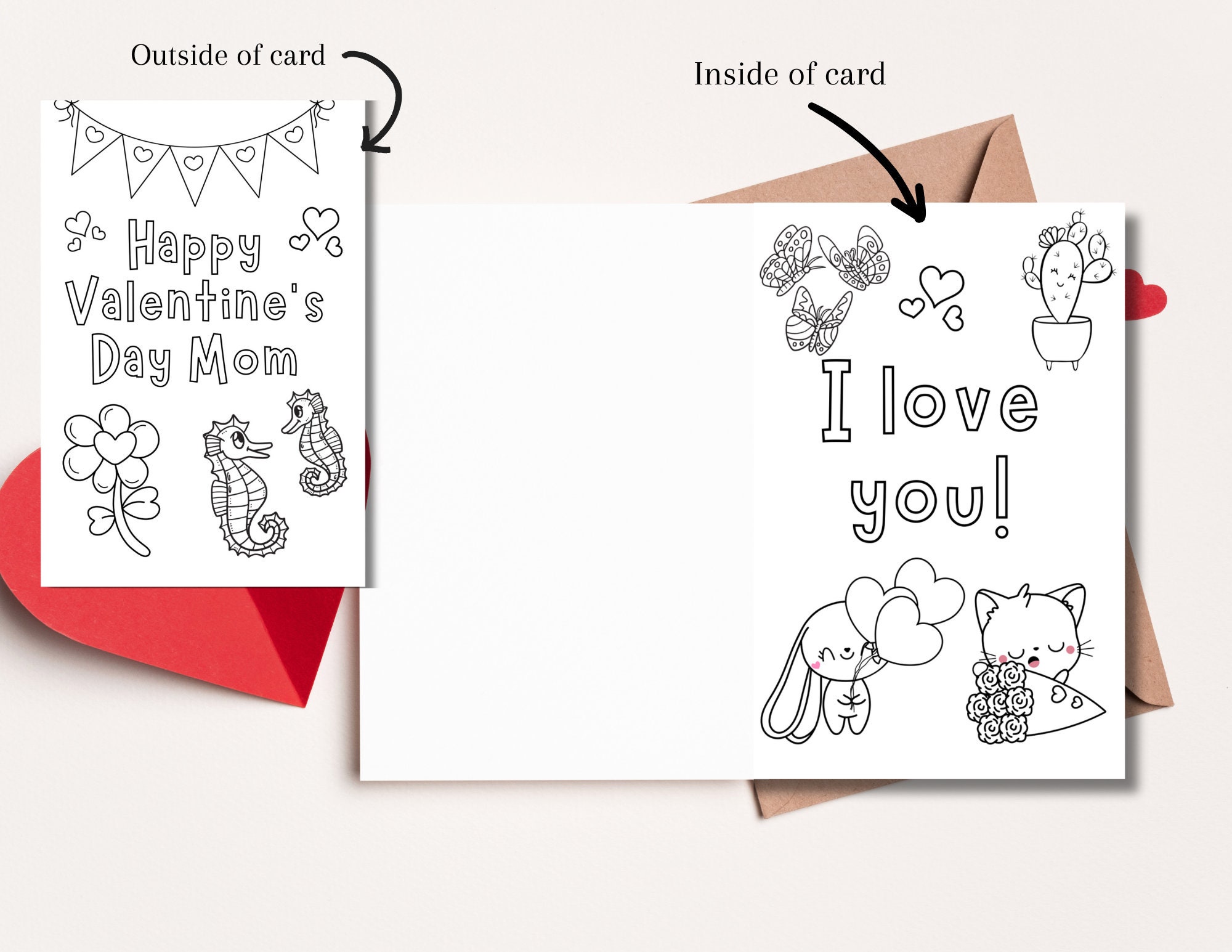 Printable Mom and Dad Valentine's Coloring Cards From Child, Print and ...