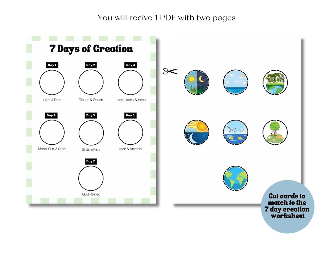 7 Days of Creation Printable, Bible Activity for Kids, Genesis Bible ...