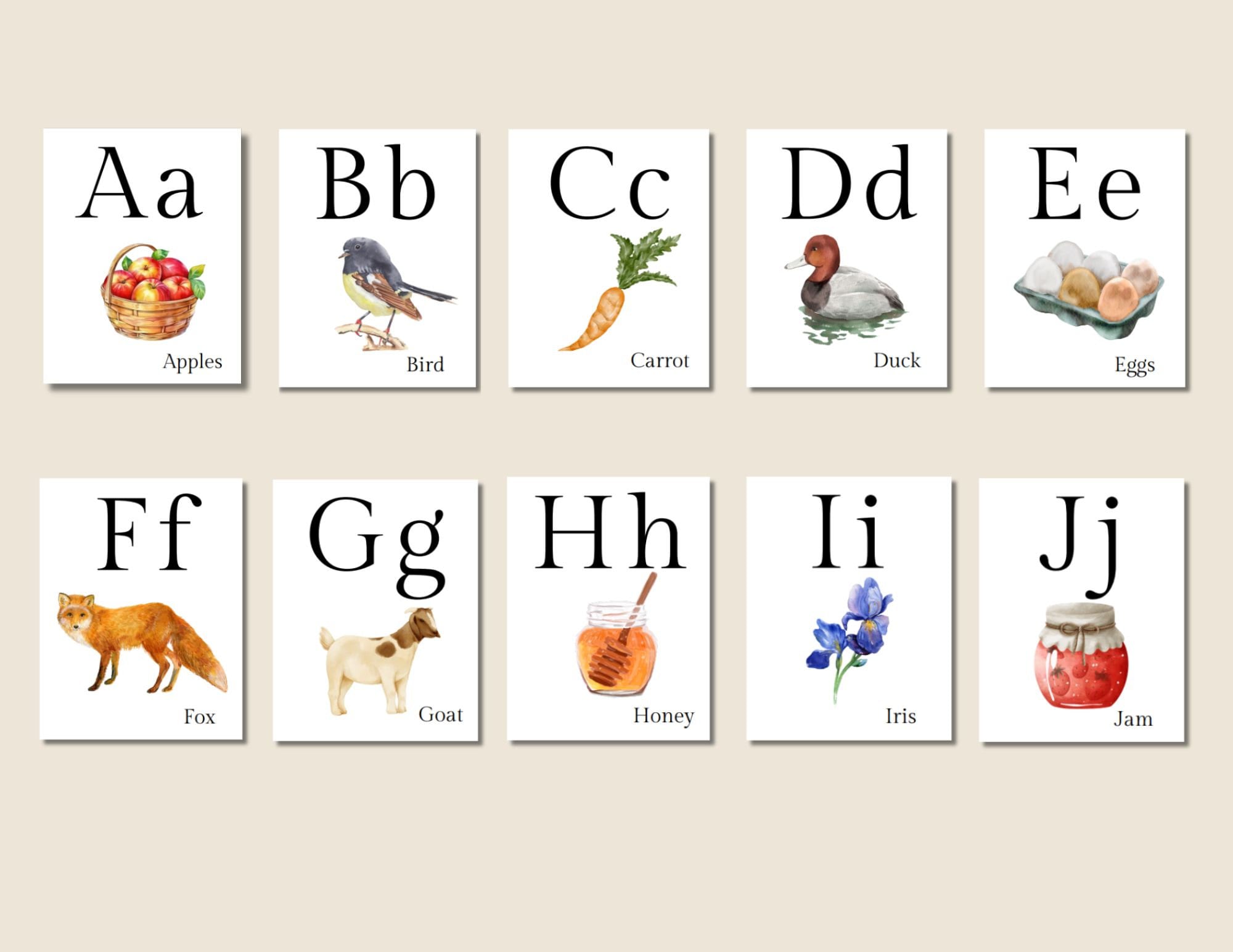 BUNDLE Nature Alphabet Flashcards / Number Flashcards/ Watercolor Cards ...