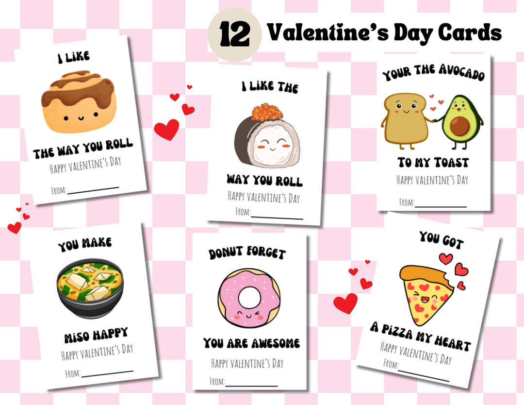 12 Printable Cute Food Pun Valentine's Day Gift Tags, Valentine's Day ...