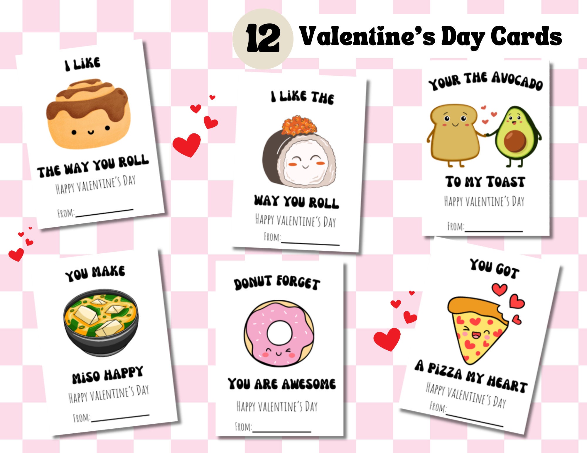 12 Printable Cute Food Pun Valentine's Day Gift Tags, Valentine's Day ...