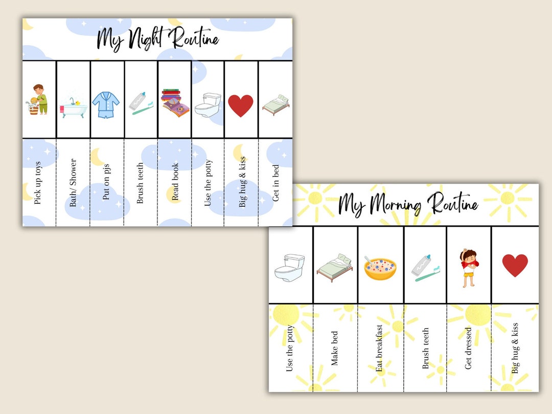 Boys Morning & Evening Routine Chart, Planning Toddler Bedtime Routine ...