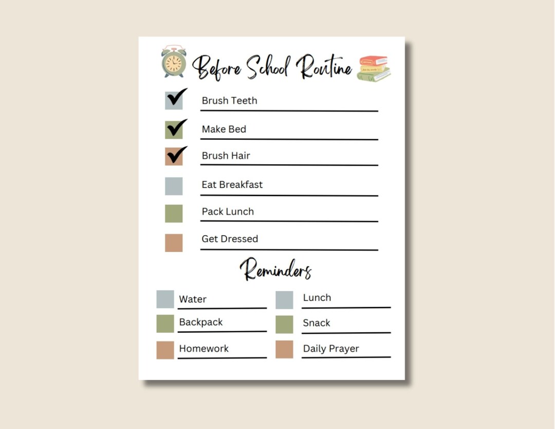 Before School Checklist, Kids Morning Reminders, Editable Morning ...
