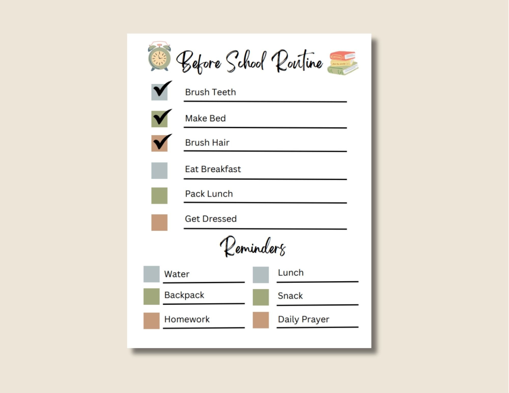 Before School Checklist, Kids Morning Reminders, Editable Morning ...