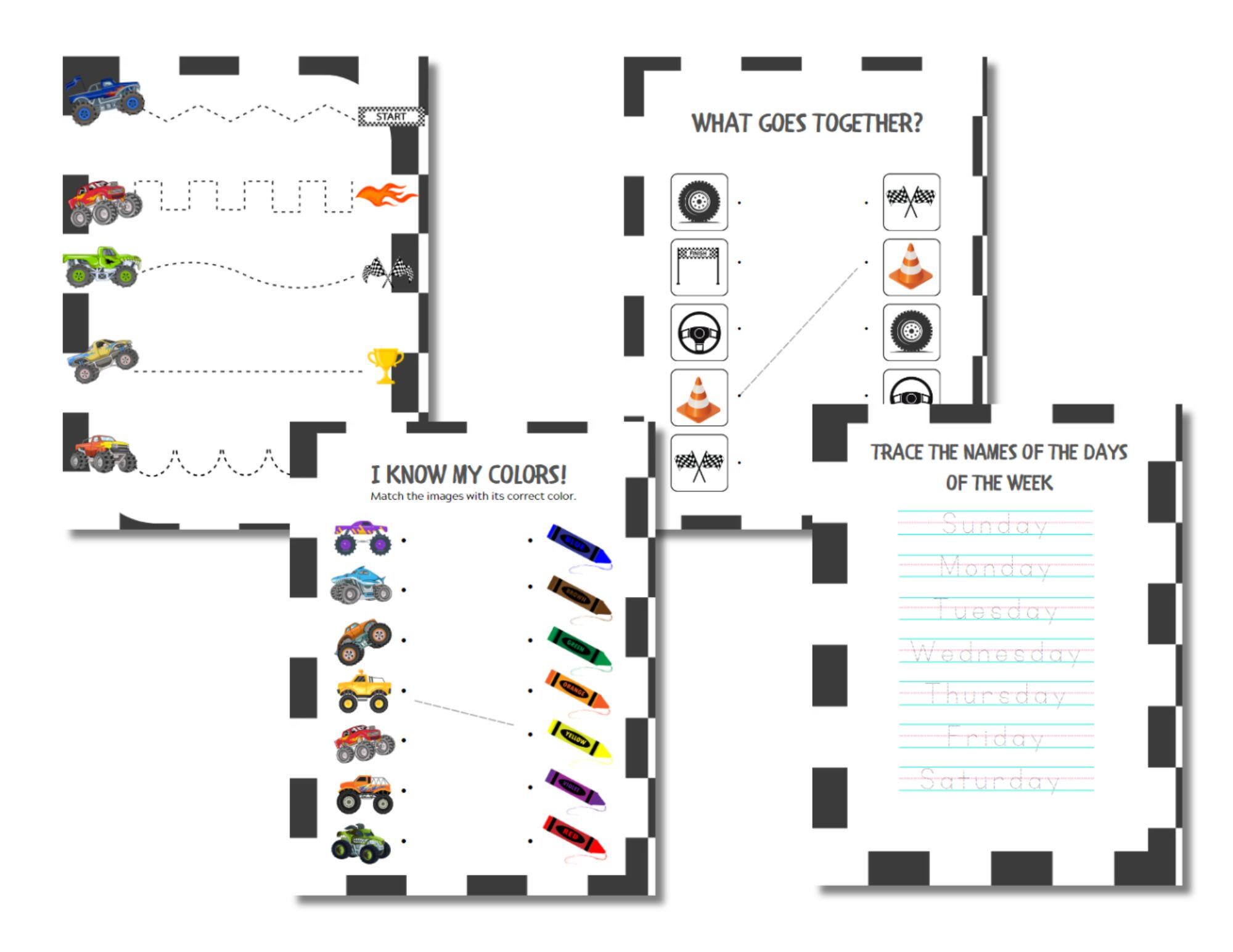 Monster Truck Morning Menu | Preschool | Homeschool Morning Menu ...