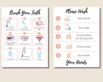 Educational Poster for Teeth Brushing & Washing Hands, Step by Step ...