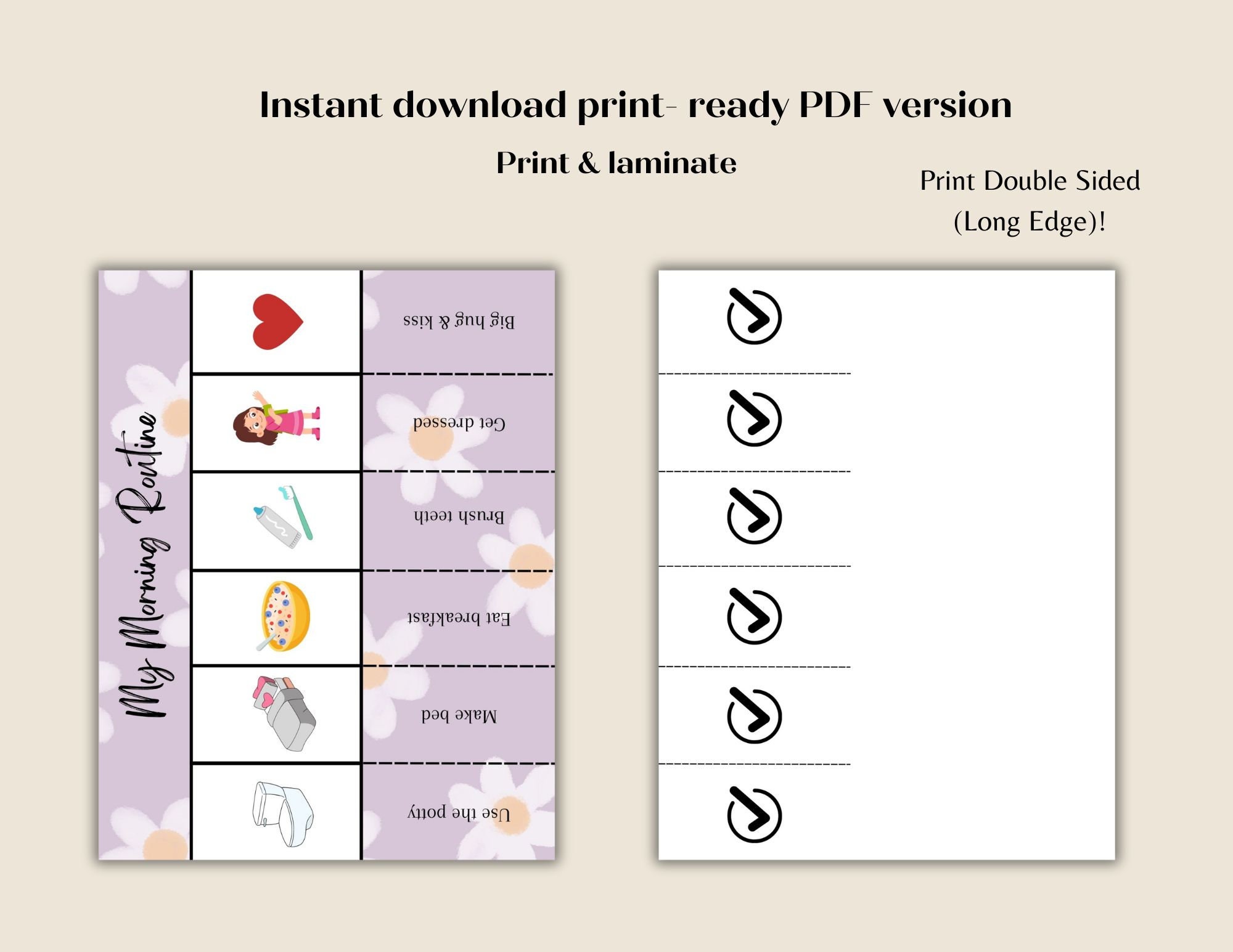 Girls Morning & Evening Routine Chart, Planning Toddler Bedtime Routine ...
