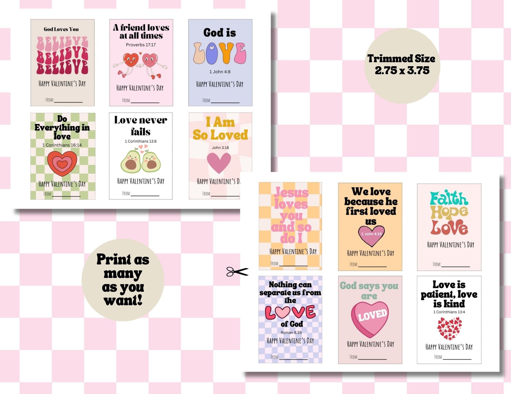 12 Bible Printable Retro Valentine's Day Gift Tags, Printable Christian ...